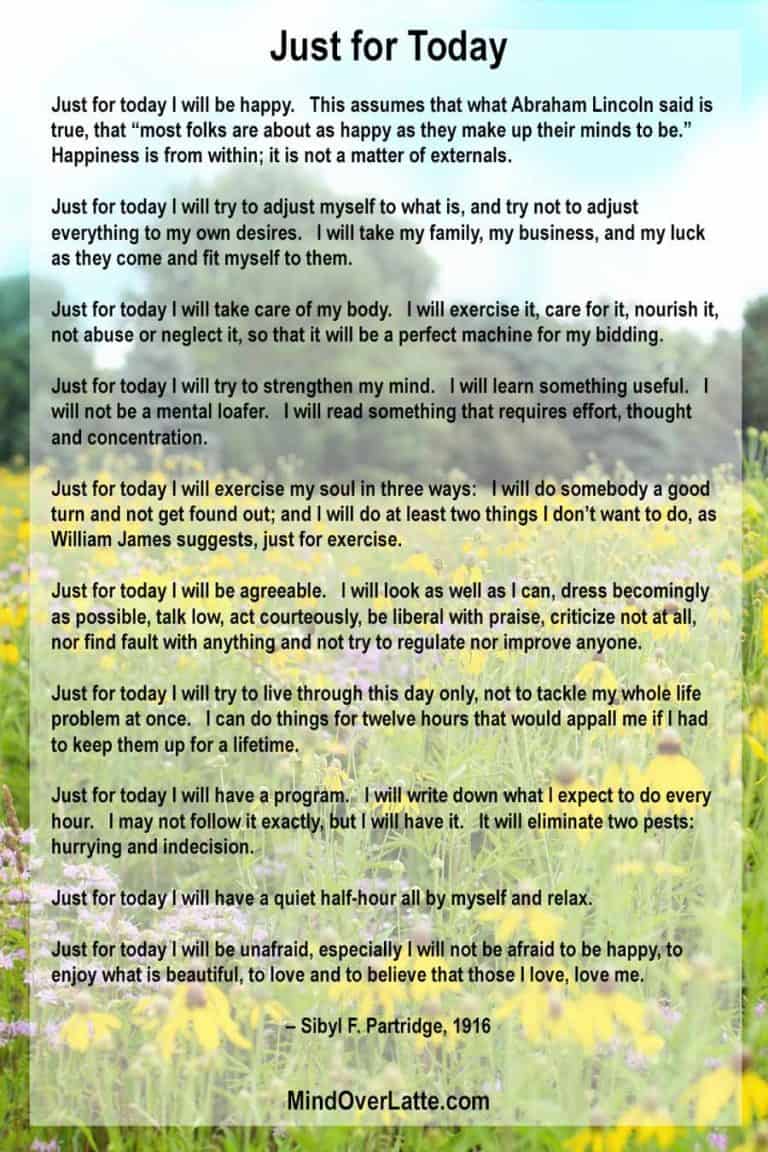 Everyday Wellness Tips - 'Just for Today' | Mind Over Latte